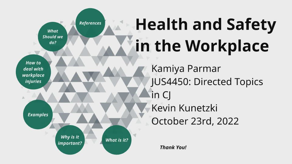 Health and Safety Presentation by Kamiya Parmar on Prezi Video